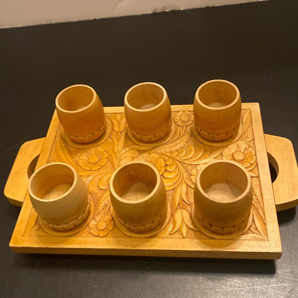 Dining | Vtg Teak Wood Hand Carved Egg Holder Tray W Handles Made In ...